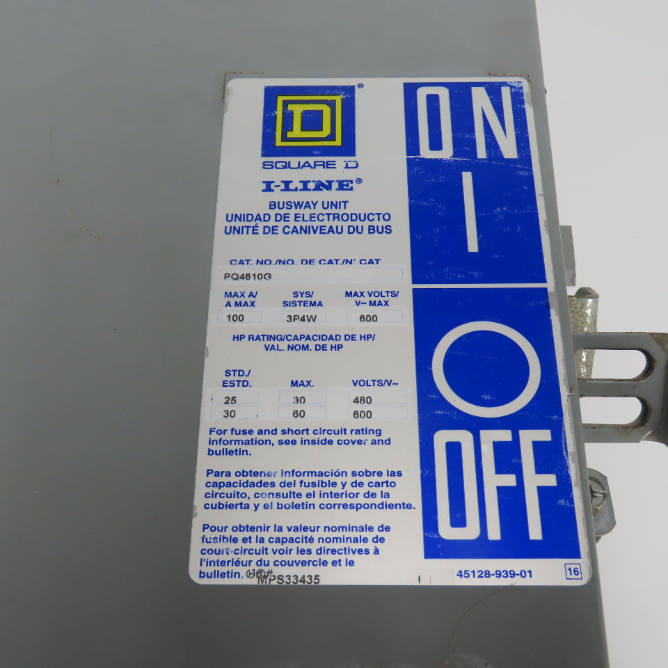 Square D PQ4610G I-Line Busway Fusible Bus Plug Switch 100A 600V ...