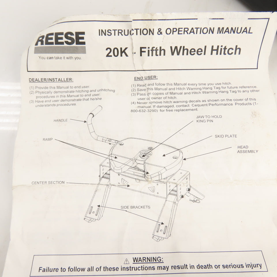Reese 30834 20K Fifth Wheel Hitch Side Bracket Kit lot of 2 – Bullseye ...