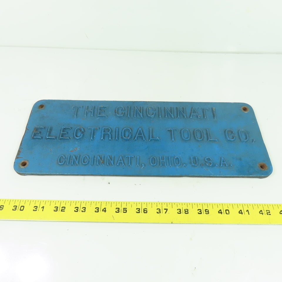 The Cincinnati Electrical Tool Co. Vintage Cast Iron Machine Nameplate ...