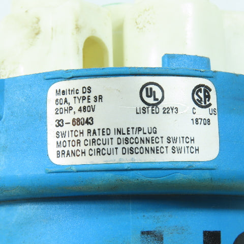 Meltric 33-68043 DS Switch Rated Inlet Plug 60A 480V 3Ph 20HP ...