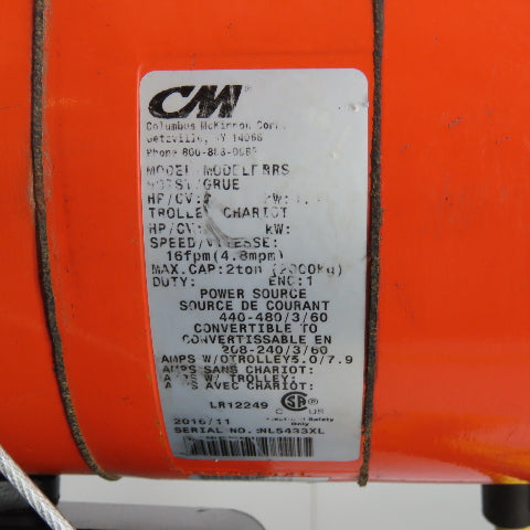 CM Lodestar Model RRS 2Ton 4000LB Electric Chain Hoist 20'Lift 16FPM 2 ...